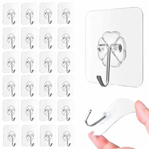 QUALIALL 33lbs Adhesive Hooks for Hanging on Wall or Ceiling, Heavy Duty, Clear, Damage Free, Traceless, Stick on Hangers for Kitchen Bathroom, 10pcs