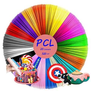 pcl filament for 3d pen 20 colors/320 ft - low temperature of 158°f(70°c) 1.75mm pcl 3d drawing pen filament refills - high-precision diameter,non-toxic,non-clogging,no mess 3d printing pen filament…