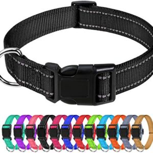 TagME Reflective Nylon Dog Collars, Adjustable Classic Dog Collar with Quick Release Buckle for Small Dogs, Black, 5/8" Width