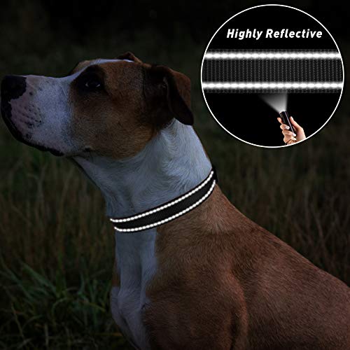 TagME Reflective Nylon Dog Collars, Adjustable Classic Dog Collar with Quick Release Buckle for Small Dogs, Black, 5/8" Width