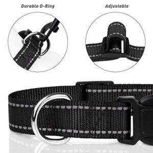 TagME Reflective Nylon Dog Collars, Adjustable Classic Dog Collar with Quick Release Buckle for Small Dogs, Black, 5/8" Width