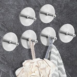 hystun towel hooks adhesive hooks stainless steel hooks for hanging heavy duty waterproof self adhesive wall hooks no drilling towel hooks for bathrooms bedroom kitchen hanging robe coat- 6 packs