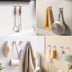 Hystun Towel Hooks Adhesive Hooks Stainless Steel Hooks for Hanging Heavy Duty Waterproof Self Adhesive Wall Hooks No Drilling Towel Hooks for Bathrooms Bedroom Kitchen Hanging Robe Coat- 6 Packs