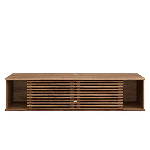 Modway Render 60" Mid-Century Modern Wall Mount Media Console TV Stand, 60 Inch, Walnut