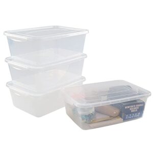 Begale 14 L Plastic Storage Bin, Clear Latch Box and Lid, 4-Pack