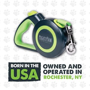 Mighty Paw Retractable Dog Leash 2.0 | 16’ Heavy Duty Reflective Nylon Tape Lead for Pets Up to 50 LBS. Tangle Free Design W/One Touch Quick-Lock Braking System & Anti-Slip Handle. (Green/Lite)