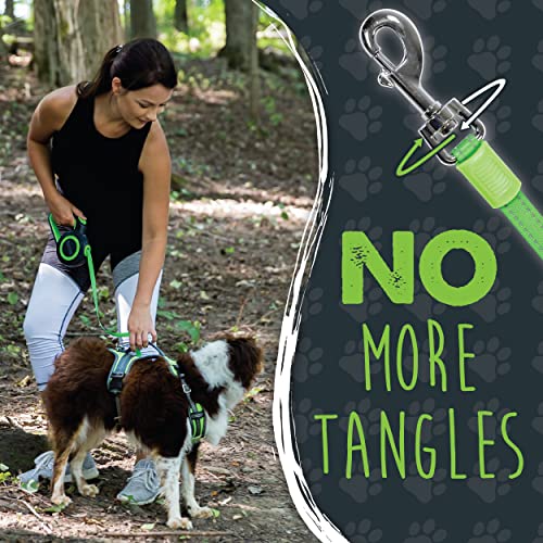 Mighty Paw Retractable Dog Leash 2.0 | 16’ Heavy Duty Reflective Nylon Tape Lead for Pets Up to 50 LBS. Tangle Free Design W/One Touch Quick-Lock Braking System & Anti-Slip Handle. (Green/Lite)