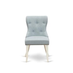 East West Furniture BOSI5-WHI-15 BOSI5-WHI-15-A Set of 4 Wonderful Room Chairs Fabric Baby Blue Gorgeous Wooden Dining Table with Linen White Color