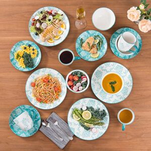 Original Heart 16-pieces Dinnerware Sets Ceramic Dish Set, Plates and Bowls Sets, Turquoise Dish Set for 4, Stackble, Nonstick, Stoneware Dinnerware Set for Kitchen