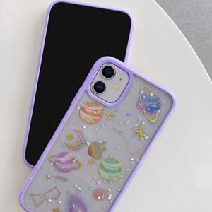 BOFTALE Compatible with iPhone 12 Mini Case Cute Clear Glitter for Girls Women, Handmade Planets/Stars Bling Sparkle Design Slim Soft TPU Cover Compatible with iPhone 12 Mini 5.4 inch 5G 2020(Purple)