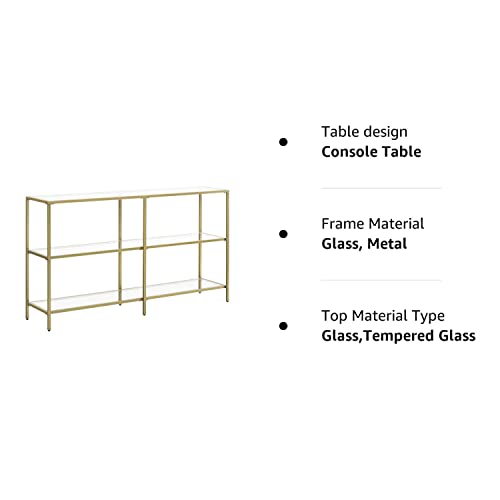 VASAGLE 51.2 Inch Console Sofa Table with 3 Shelves, Metal Frame, Tempered Glass Shelf, Modern Style, for Entryway Living Room Bedroom, Gold Color ULGT024A01