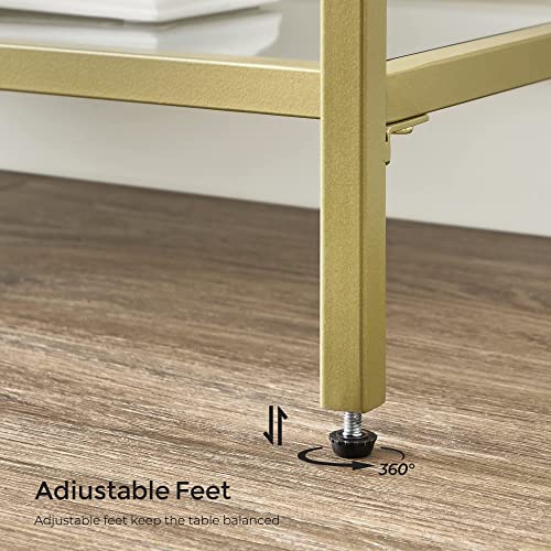 VASAGLE 51.2 Inch Console Sofa Table with 3 Shelves, Metal Frame, Tempered Glass Shelf, Modern Style, for Entryway Living Room Bedroom, Gold Color ULGT024A01