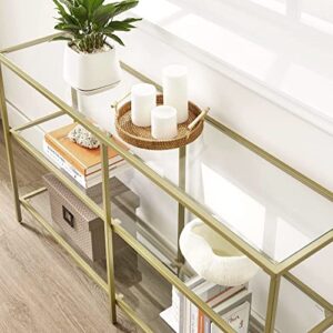 VASAGLE 51.2 Inch Console Sofa Table with 3 Shelves, Metal Frame, Tempered Glass Shelf, Modern Style, for Entryway Living Room Bedroom, Gold Color ULGT024A01