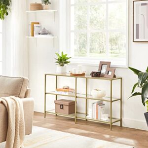 VASAGLE 51.2 Inch Console Sofa Table with 3 Shelves, Metal Frame, Tempered Glass Shelf, Modern Style, for Entryway Living Room Bedroom, Gold Color ULGT024A01