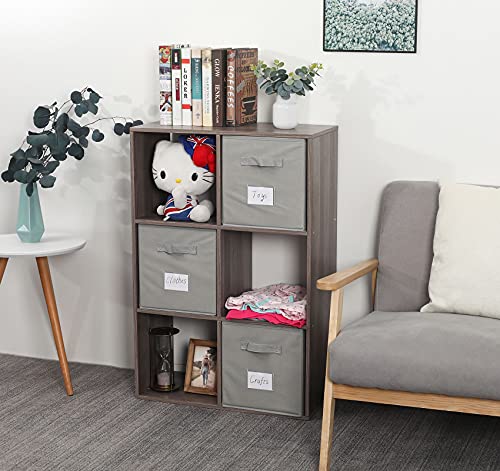 TQVAI 6 Cube Storage Organizer, Wood Storage Cubes Shelf with Fabric Storage Bin, Retro Grey