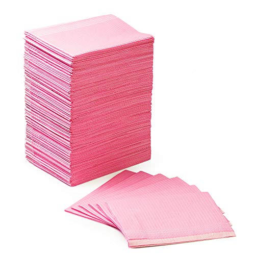 JMU Pink Dental Bibs (125 Pcs), Disposable Patient Bibs 13" x 18", 3 Ply Waterproof Tattoo Bibs Nail Paper Towels Tray Covers