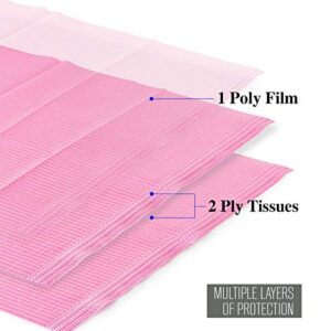 JMU Pink Dental Bibs (125 Pcs), Disposable Patient Bibs 13" x 18", 3 Ply Waterproof Tattoo Bibs Nail Paper Towels Tray Covers