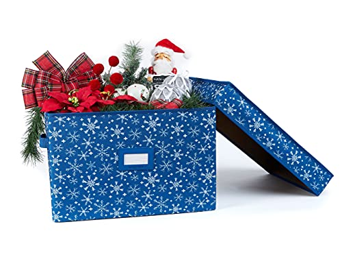 Covermates Keepsakes Treasurekeeper Storage Box - Carrying Handles, Sturdy Interior Walls - Holiday Storage-Blue Snowflake