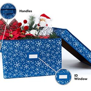 Covermates Keepsakes Treasurekeeper Storage Box - Carrying Handles, Sturdy Interior Walls - Holiday Storage-Blue Snowflake