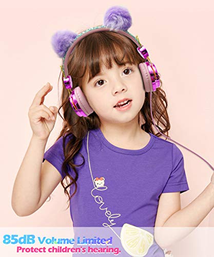 SVYHUOK Girls Pink Unicorn Wired Headphones,Cute Cat Ear Kids Game Headset for Boys Teens Tablet Laptop PC,Over Ear Children Headset withMic,for School Birthday Xmas Gifts