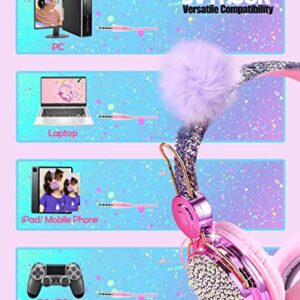 SVYHUOK Girls Pink Unicorn Wired Headphones,Cute Cat Ear Kids Game Headset for Boys Teens Tablet Laptop PC,Over Ear Children Headset withMic,for School Birthday Xmas Gifts