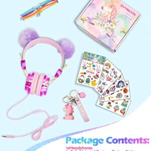 SVYHUOK Girls Pink Unicorn Wired Headphones,Cute Cat Ear Kids Game Headset for Boys Teens Tablet Laptop PC,Over Ear Children Headset withMic,for School Birthday Xmas Gifts