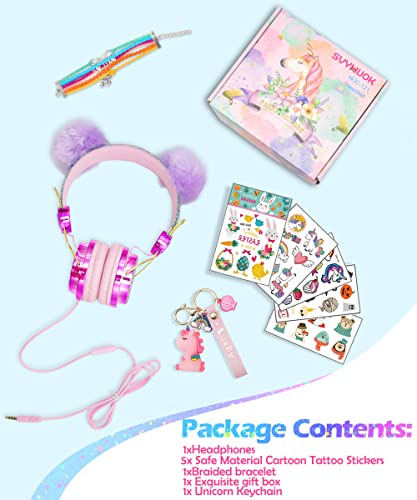 SVYHUOK Girls Pink Unicorn Wired Headphones,Cute Cat Ear Kids Game Headset for Boys Teens Tablet Laptop PC,Over Ear Children Headset withMic,for School Birthday Xmas Gifts