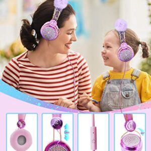 SVYHUOK Girls Pink Unicorn Wired Headphones,Cute Cat Ear Kids Game Headset for Boys Teens Tablet Laptop PC,Over Ear Children Headset withMic,for School Birthday Xmas Gifts