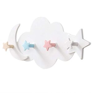 plastic star cloud hook, decorative plastic coat hooks for kid's room nursery, creative moon and stars self adhesive wall coat, clothes storage hanger rack wall kid bedroom decor