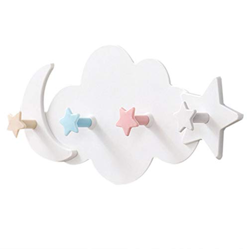 Plastic Star Cloud Hook, Decorative Plastic Coat Hooks for Kid's Room Nursery, Creative Moon and Stars Self Adhesive Wall Coat, Clothes Storage Hanger Rack Wall Kid Bedroom Decor