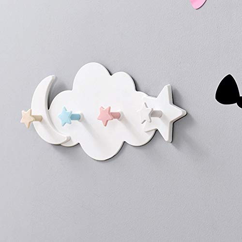 Plastic Star Cloud Hook, Decorative Plastic Coat Hooks for Kid's Room Nursery, Creative Moon and Stars Self Adhesive Wall Coat, Clothes Storage Hanger Rack Wall Kid Bedroom Decor