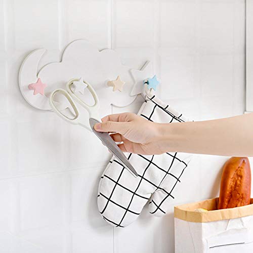 Plastic Star Cloud Hook, Decorative Plastic Coat Hooks for Kid's Room Nursery, Creative Moon and Stars Self Adhesive Wall Coat, Clothes Storage Hanger Rack Wall Kid Bedroom Decor