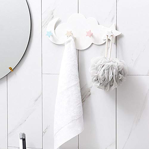 Plastic Star Cloud Hook, Decorative Plastic Coat Hooks for Kid's Room Nursery, Creative Moon and Stars Self Adhesive Wall Coat, Clothes Storage Hanger Rack Wall Kid Bedroom Decor