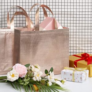 15pcs Glossy Reusable Grocery Bags Tote Bags with Handle Non-Woven Stylish Foldable Gift Bag Tote Bags for Wedding Bridal Shower Engagement Birthday Hoilday Parties (Rose Gold)