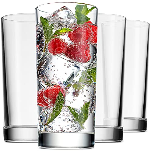 Godinger Highball Drinking Glasses, Italian Made Tall Glass Cups, Water Glasses, Cocktail Glasses - Made In Italy, 14oz, Set of 4