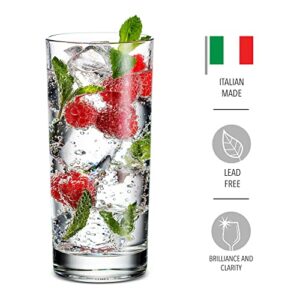 Godinger Highball Drinking Glasses, Italian Made Tall Glass Cups, Water Glasses, Cocktail Glasses - Made In Italy, 14oz, Set of 4