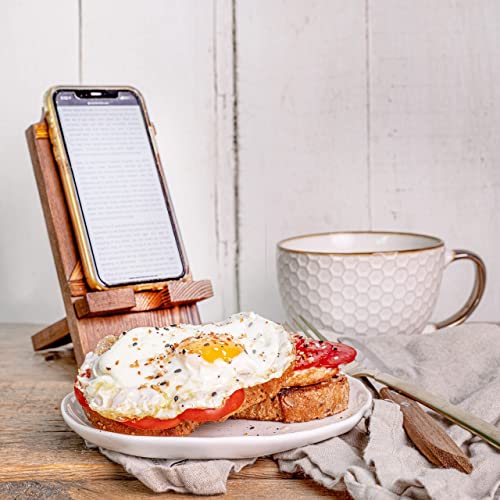 Wood Phone Stand - Reversible Wooden Phone Stand for Desk Phone Holder Wood & Charging Dock Station - Wooden Mobile Stand Phone Holder or Ipad Stand Wood for Desk Bedroom Kitchen & More Size 3.8"x7.8"