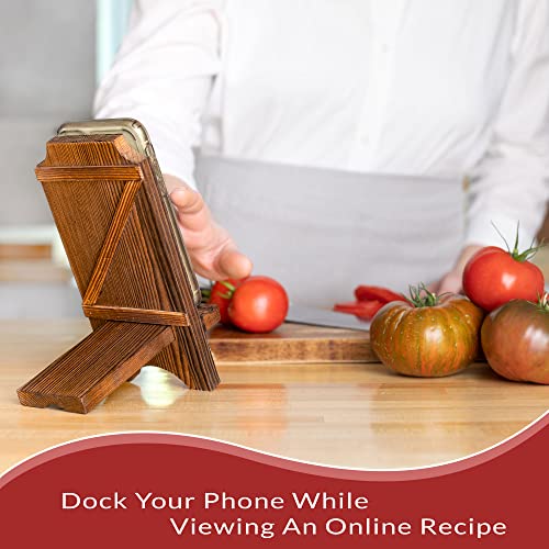 Wood Phone Stand - Reversible Wooden Phone Stand for Desk Phone Holder Wood & Charging Dock Station - Wooden Mobile Stand Phone Holder or Ipad Stand Wood for Desk Bedroom Kitchen & More Size 3.8"x7.8"