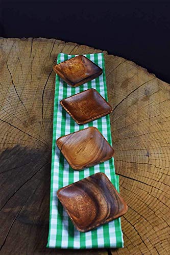 Acacia Handmade Wood Carved Plates - Set of 4 Calabash Bowls Size 4" (Square)