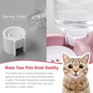 Azwraith Double Dog Cat Bowls, Pet Water and Food Bowl Set with Automatic Water Dispenser Bottle Detachable Stainless Steel Bowl for Small Dogs and Cats Kitten Puppy Rabbit Bunny - Pink