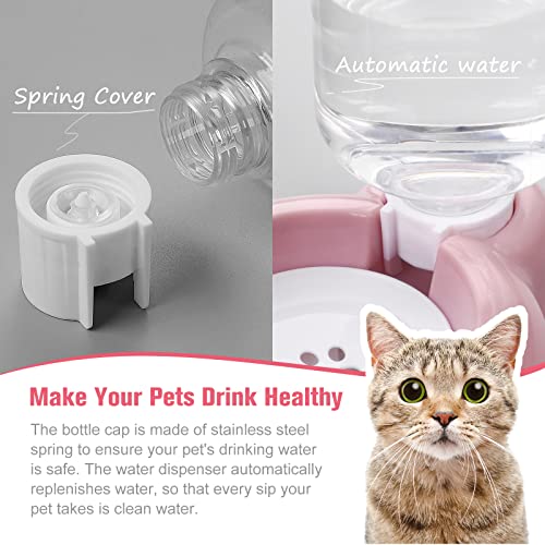 Azwraith Double Dog Cat Bowls, Pet Water and Food Bowl Set with Automatic Water Dispenser Bottle Detachable Stainless Steel Bowl for Small Dogs and Cats Kitten Puppy Rabbit Bunny - Pink