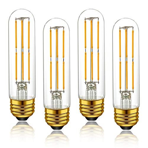 Adshen-US Dimmable E26 Edison Bulb 6W Tubular T10 led Bulb,Equal 60 watt Light Bulb,Daylight White 4000K,Edison Filament Light Bulbs for Pendant,Chandeliers,Wall scones, 4-Pack …