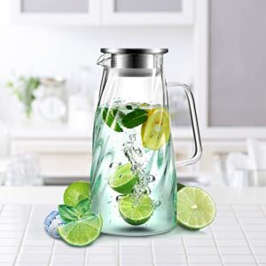 Glass Pitcher with Lid for Fridge Iced Tea Pitcher 57 OZ 1.7L Sun Tea Pitcher Gallon Pitcher Water Beverage Pitcher Carafe Juice Jug Hot/Cold Drink, Milk