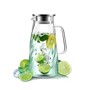 glass pitcher with lid for fridge iced tea pitcher 57 oz 1.7l sun tea pitcher gallon pitcher water beverage pitcher carafe juice jug hot/cold drink, milk