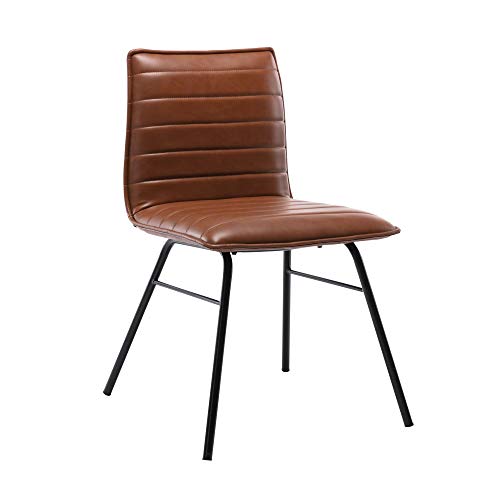 eLuxurySupply Modern Dining Chair - Horizontal Channel Dining Height Chair - Durable Metal Dining Chair with Upholstered Seat and Back - 30" Tall Seat - Easy Assembly - Brushed Brown Faux Leather