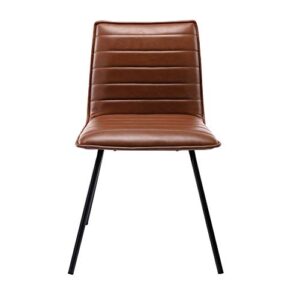 eLuxurySupply Modern Dining Chair - Horizontal Channel Dining Height Chair - Durable Metal Dining Chair with Upholstered Seat and Back - 30" Tall Seat - Easy Assembly - Brushed Brown Faux Leather