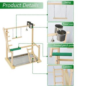 Ozzptuu Bird Playground Natural Wood Small/Medium Parrot Playstand Pet Bird Feeder Perch Stand with Seed Cups Ladder Hanging Swing