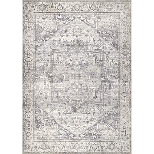 nuLOOM Brielle Machine Washable Vintage Medallion Area Rug, 5' x 8', Grey