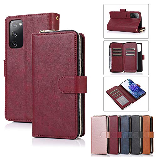 N9 Compatible with Samsung Galaxy S21 Ultra Wallet Case,Leather Zipper Magnetic 9 Card Slots Purse Protection Back Cover Compatible with Samsung Galaxy S21 Ultra(Wine Red)