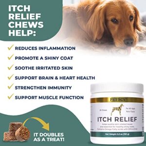 PetScy - Dog Itch Relief with Fatty Acids, EPA, DHA, & Omega for Dogs, Dog Anti-Itch Nutritional Support, Itch Relief Chews for All Ages, Pork Flavor, 30 Chews